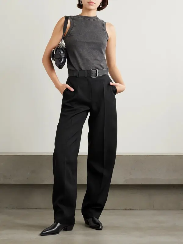 Alexander Wang Belted Pleated Wool Tapered Trousers