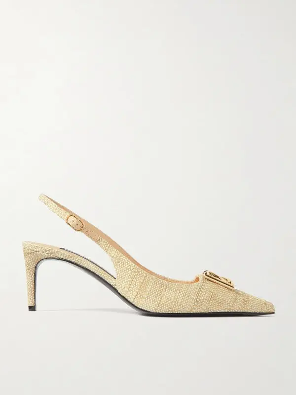 Dolce & Gabbana Logo-embellished Raffia Slingback Pumps - Neutrals