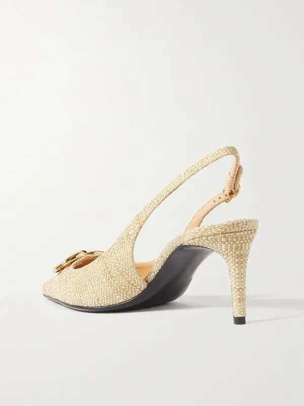 Dolce & Gabbana Logo-embellished Raffia Slingback Pumps - Neutrals