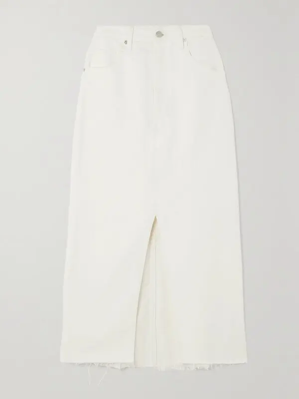 FRAME Frayed Denim Midi Skirt - Neutrals
