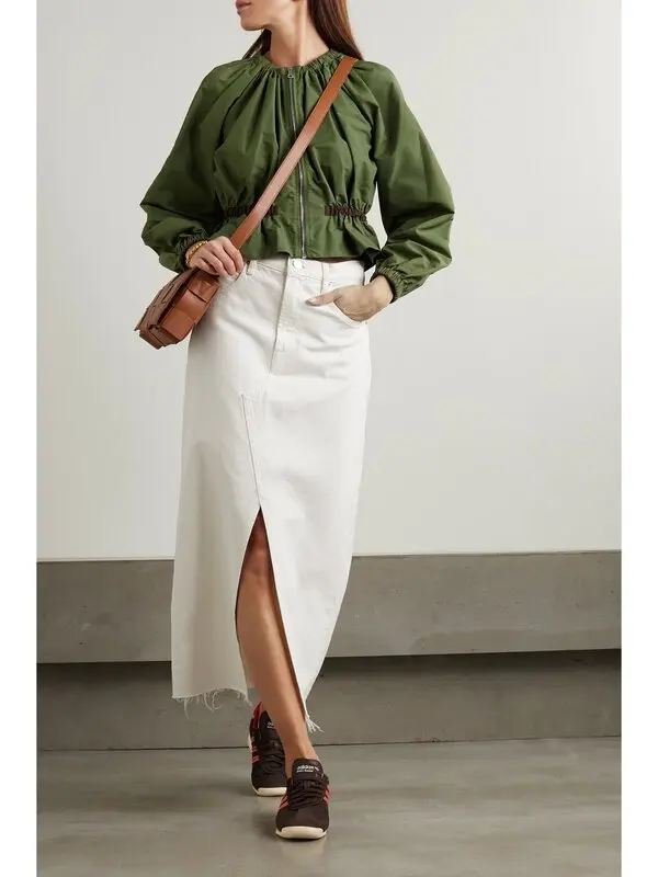 FRAME Frayed Denim Midi Skirt