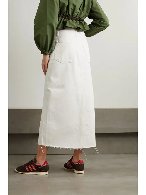 FRAME Frayed Denim Midi Skirt