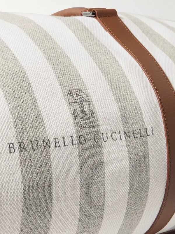 Brunello Cucinelli Leather-trimmed Striped Duffle Bag