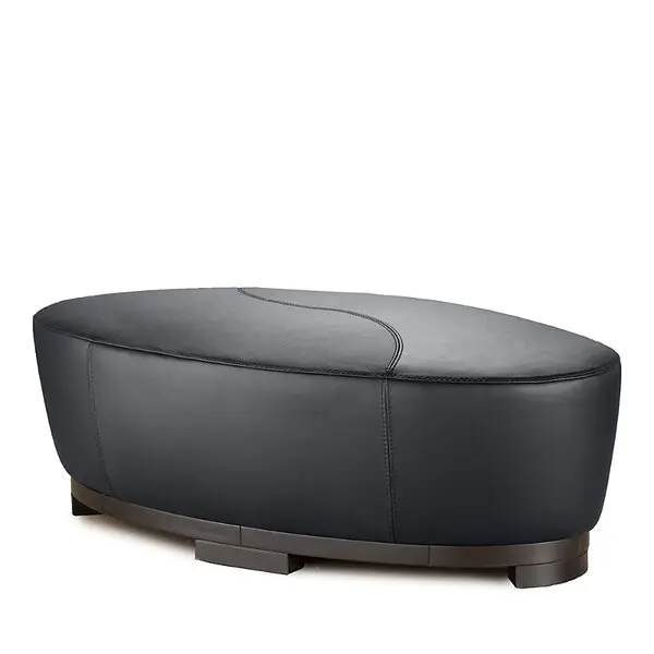 GIUSEPPE NICOLETTI Hollister Oval Leather Ottoman - Bull Blu