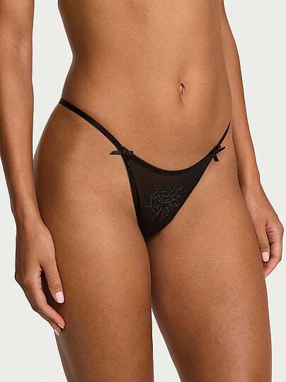 Victoria's Secret Tease Fresh Squeezed Ruffled Mesh String Thong Panty - Black