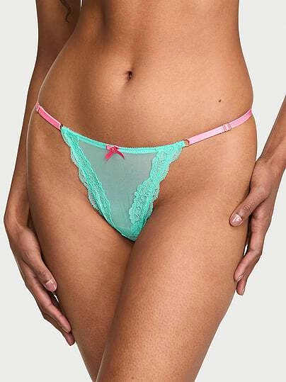 Victoria's Secret Tease Sexy Strappy Lace Thong Panty - Blue
