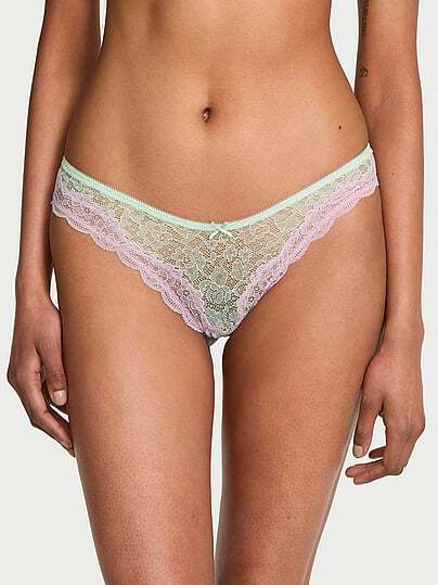 Victoria's Secret Tease Mesh & Lace String Thong Panty - Green