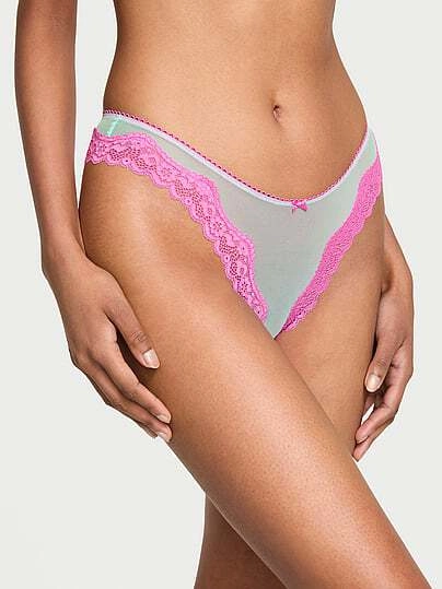 Victoria's Secret Tease Satin Lace-trim Skirted Thong Panty - Green