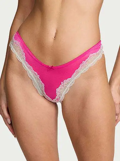 Victoria's Secret Tease Sheer Dot High-leg Thong Panty - Pink