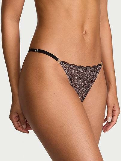 Victoria's Secret Tease Fresh Squeezed Embroidery Hardware Thong Panty - Pink