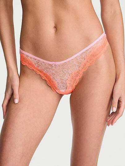 Victoria's Secret Tease Lace High-leg Thong Panty - Pink