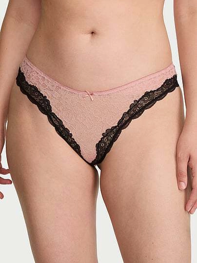 Victoria's Secret Tease Mesh & Lace String Thong Panty - Pink