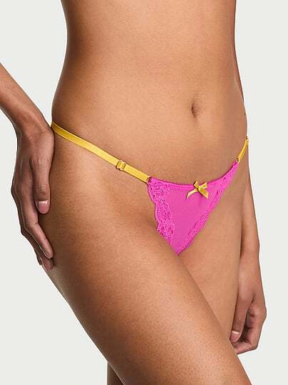 Victoria's Secret Tease Satin Lace-trim Skirted Thong Panty - Pink