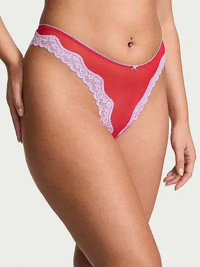 Victoria's Secret Tease Sheer Dot High-leg Thong Panty - Red