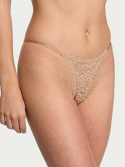 Victoria's Secret The Lacie Lace String Thong Panty - Beige