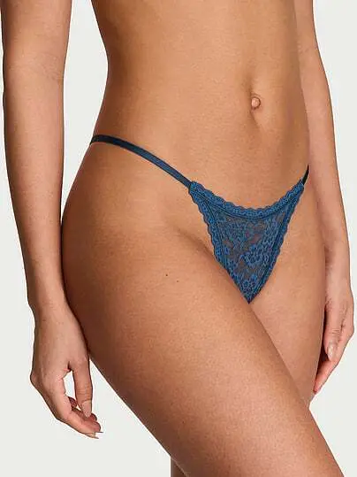 Victoria's Secret The Lacie Lace-up Bow String Thong Panty - Blue