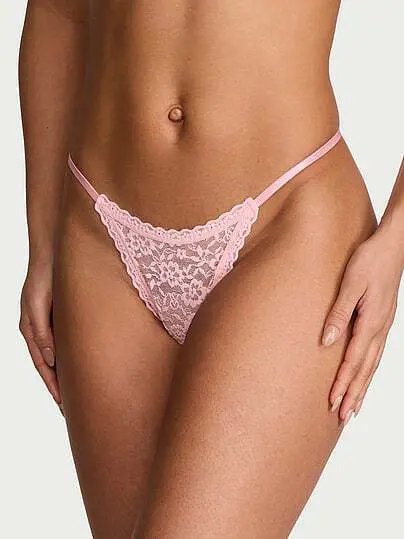 Victoria's Secret The Lacie Lace-up Bow String Thong Panty - Pink