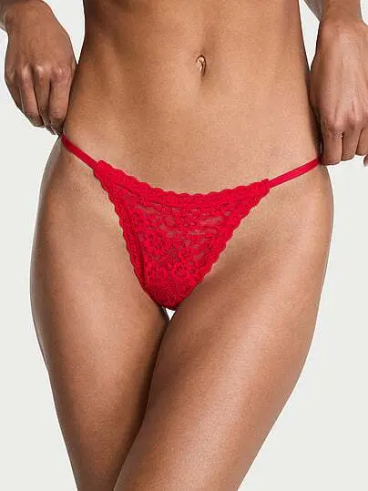 Victoria's Secret The Lacie Lace-up Bow String Thong Panty - Red