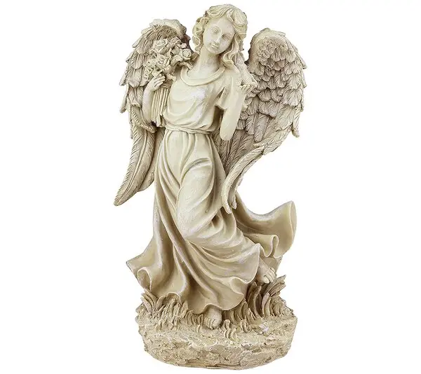 NORTHLIGHT Angel With Bird And Bouquet Statue - One-color