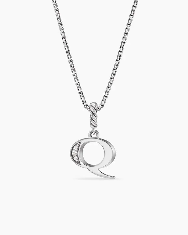 David Yurman Pavé Initial Pendant Necklace - All Sterling Silver