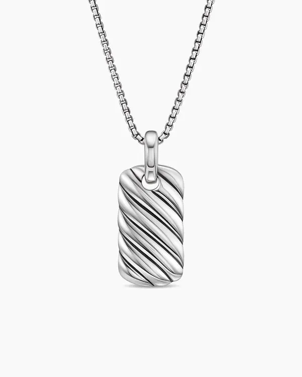 David Yurman Petite Sculpted Cable Tag - All Sterling Silver