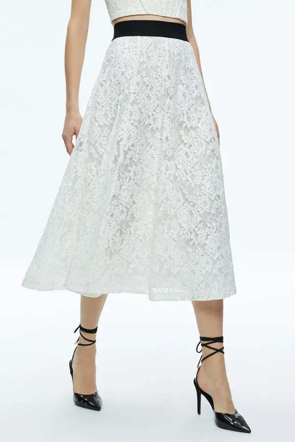 Alice + Olivia Earla Lace Midi Skirt