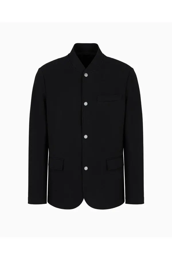 Emporio Armani Piqué Jersey-fleece Jacket - Black