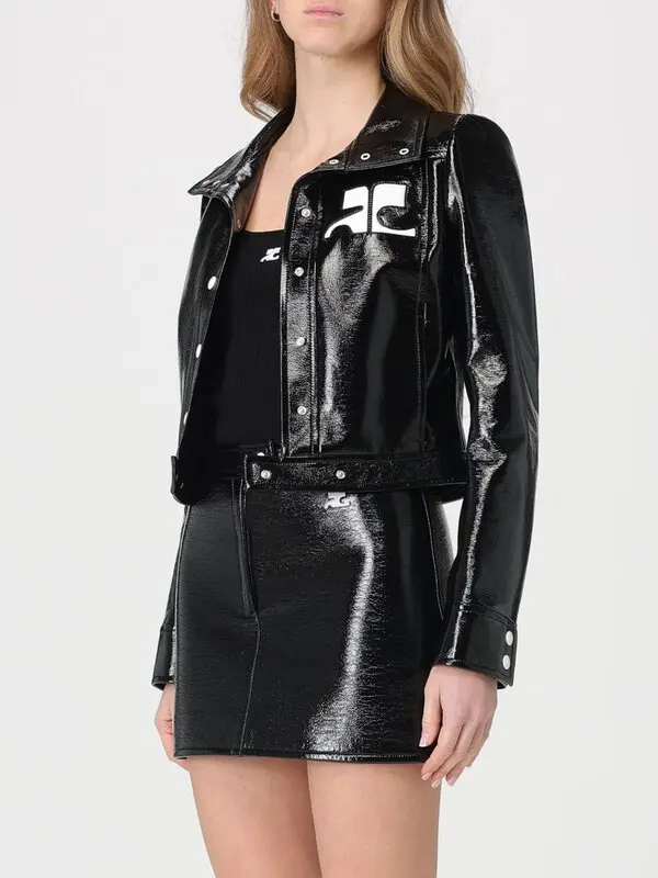 COURREGES Cropped Leather Jacket - Black