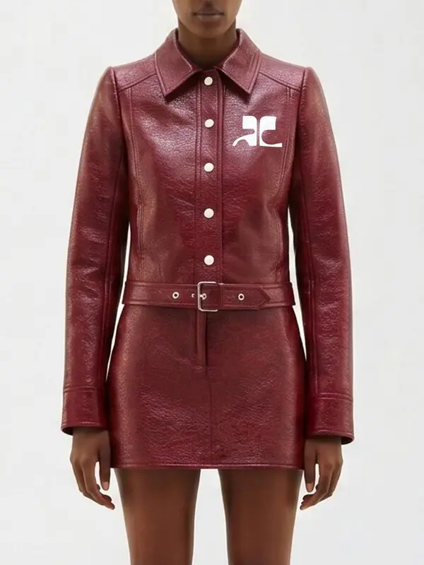 COURREGES Slim Fit Cropped Coated Cotton Jacket With Logo - Red