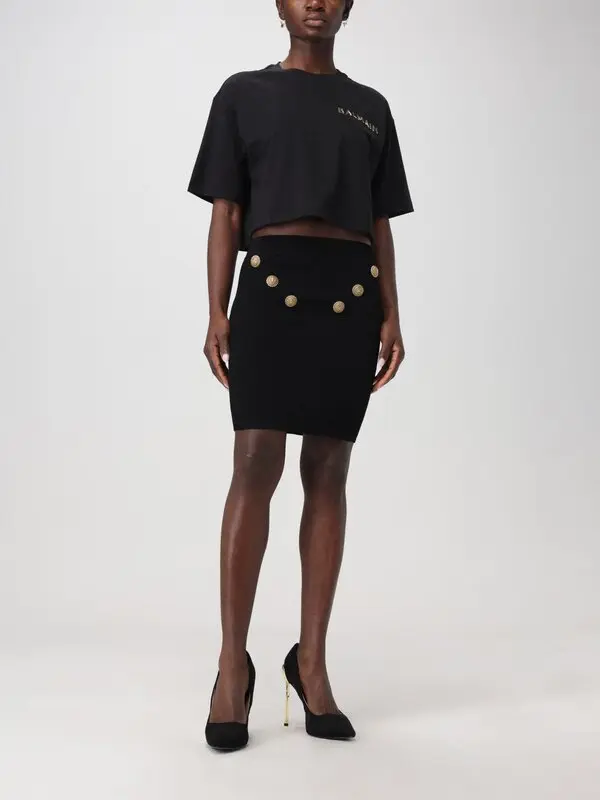 Balmain Button Embellished Knit Skirt - Black