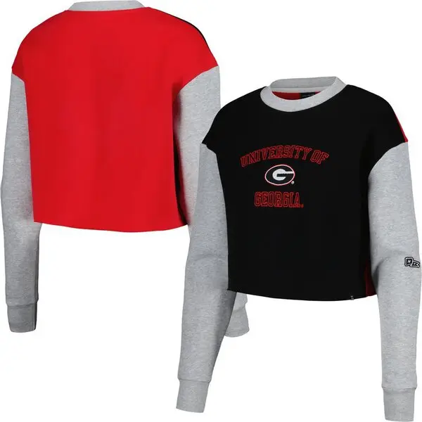 HYPE AND VICE Georgia Bulldogs Colorblock Rookie Crew Pullover Sweatshirt - Black