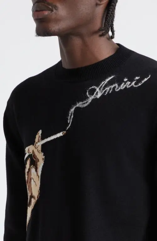 Amiri Smoke Intarsia Wool & Cotton Crewneck Sweater In Black - 76