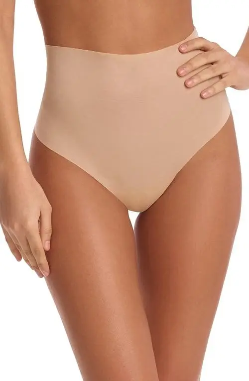 Commando Feather Light Control High Waist Thong - Beige