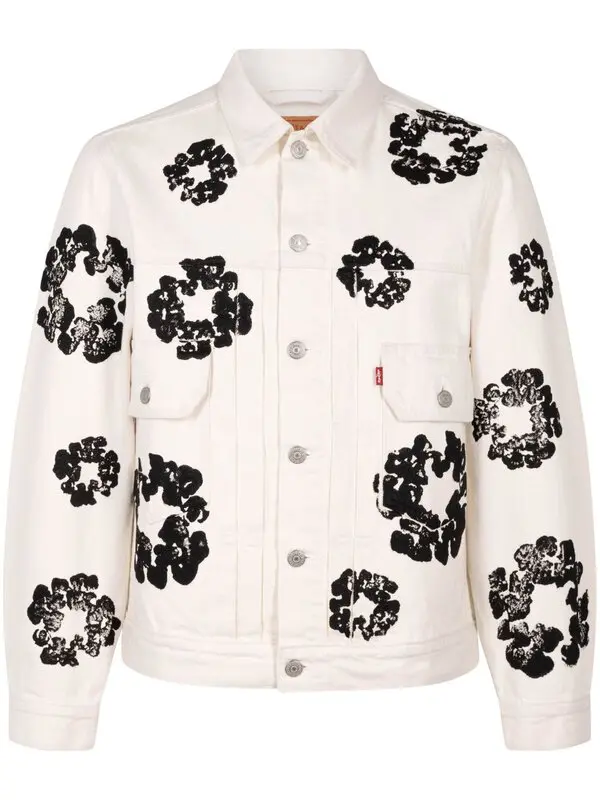 DENIM TEARS X Levi's Wreath-print Denim Jacket - White