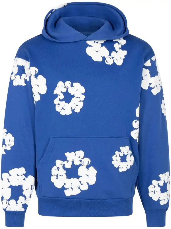 DENIM TEARS Wreath-print Cotton Hoodie - Blue