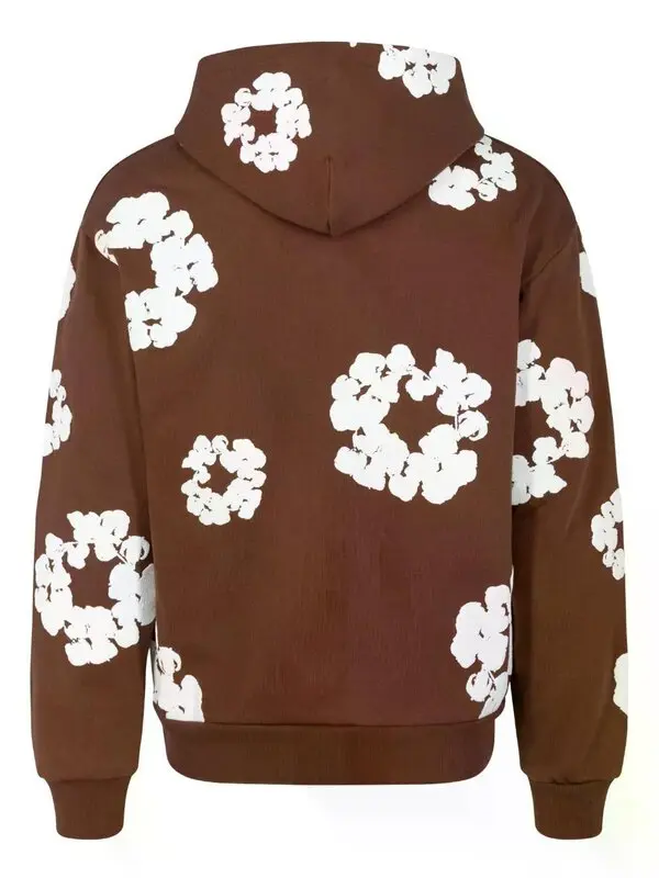 DENIM TEARS Wreath-print Cotton Hoodie - Brown