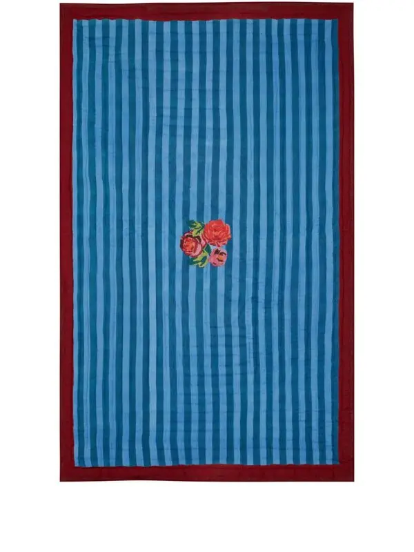 LISA CORTI Nizam Stripes Cotton Reversible Quilt - Blue