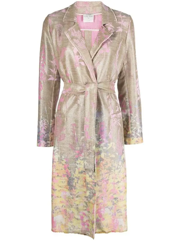FORTE_FORTE Single-breasted Patterned Jacquard Coat With Fringed Edge