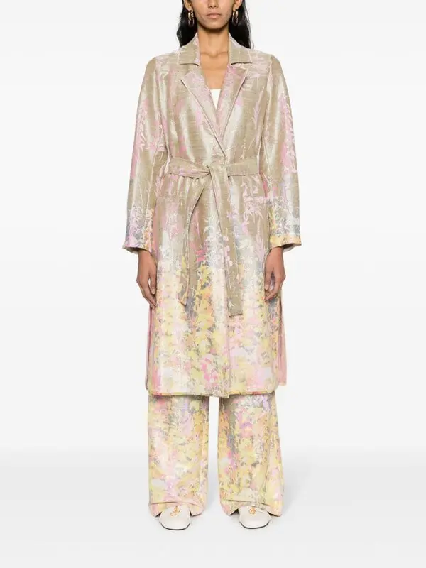 FORTE_FORTE Single-breasted Patterned Jacquard Coat With Fringed Edge
