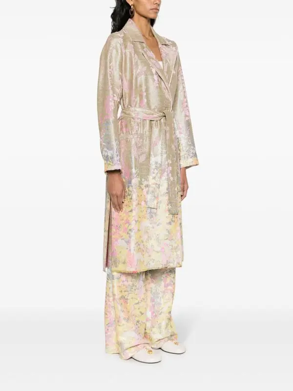 FORTE_FORTE Single-breasted Patterned Jacquard Coat With Fringed Edge