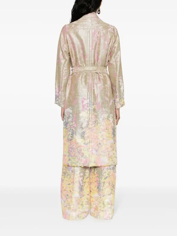 FORTE_FORTE Single-breasted Patterned Jacquard Coat With Fringed Edge