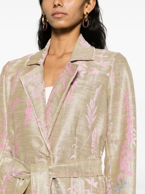 FORTE_FORTE Single-breasted Patterned Jacquard Coat With Fringed Edge