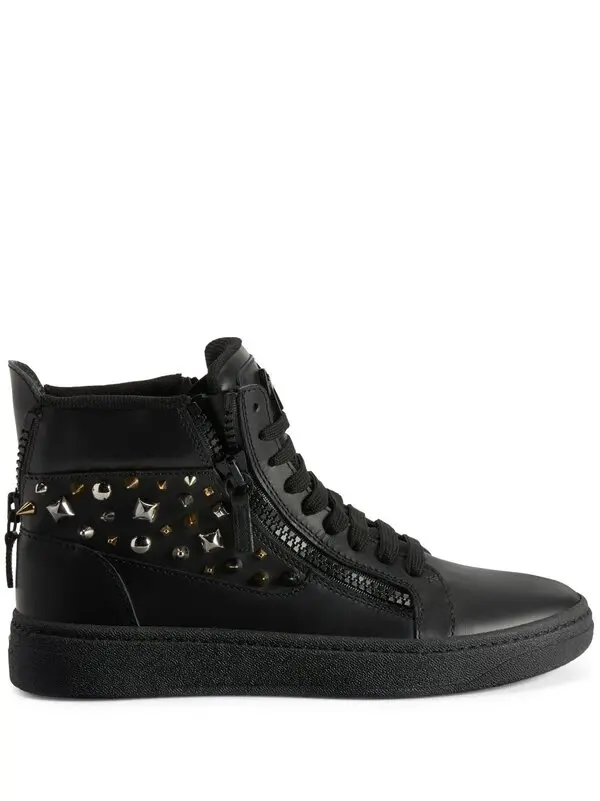 GIUSEPPE ZANOTTI Stud-embellished High-top Sneakers - Black