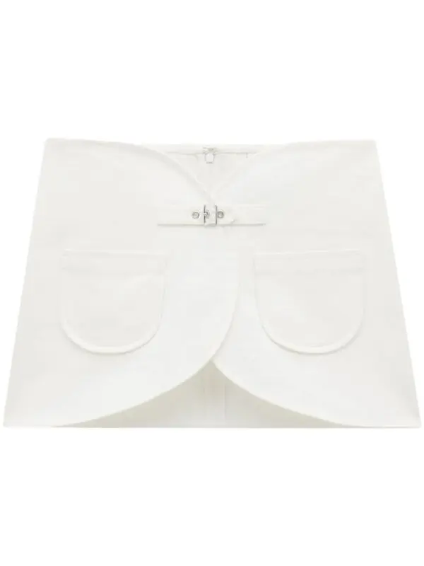 COURREGES Ellipse Buckle-strap Denim Miniskirt - White