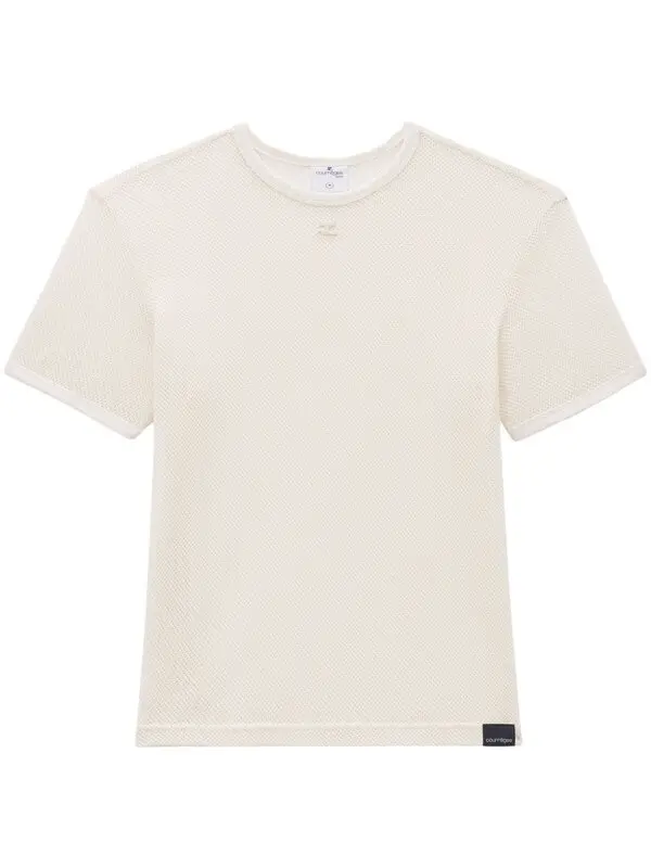 COURREGES Logo-embroidered Mesh T-shirt