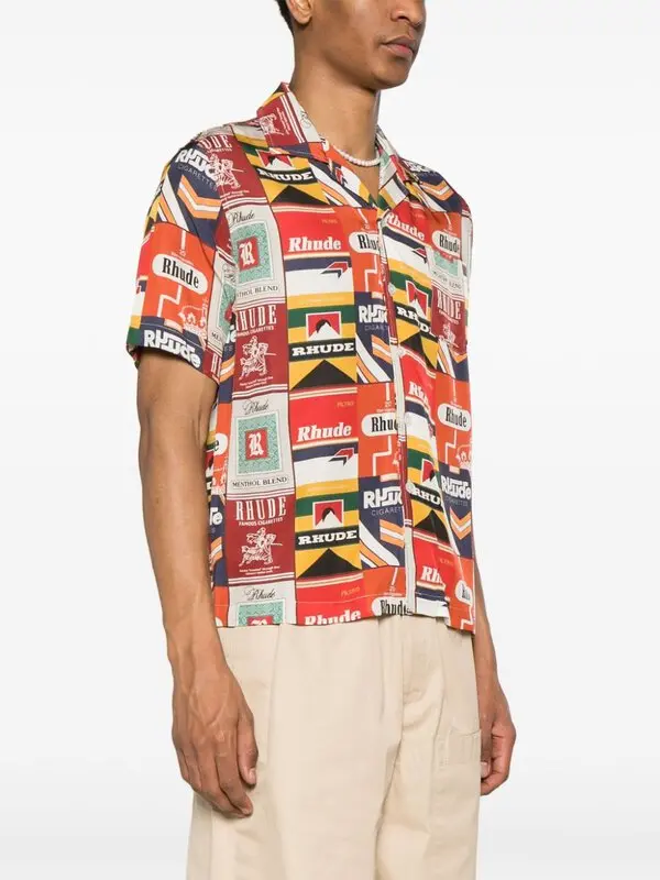 Rhude Cigarette-print Silk Shirt - Red