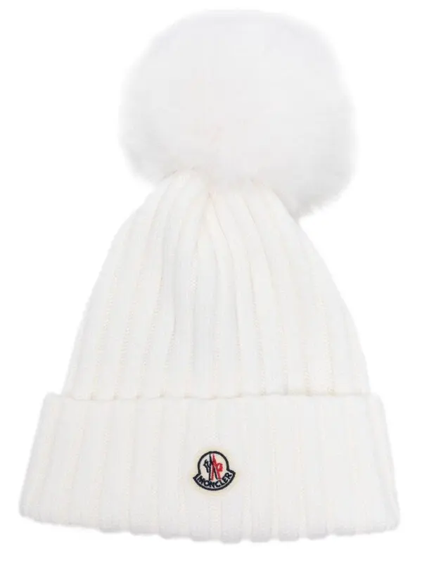 Moncler Pompom Ribbed Beanie - Neutrals