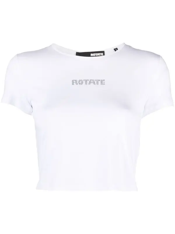 ROTATE BY BIRGER CHRISTENSEN Rhinestone-logo Cropped T-shirt - White