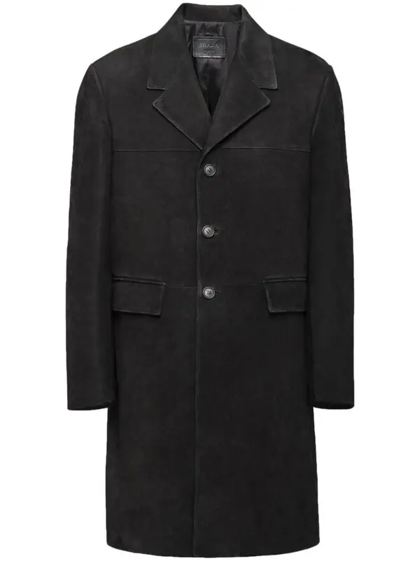 Prada Single-breasted Suede Coat - Black