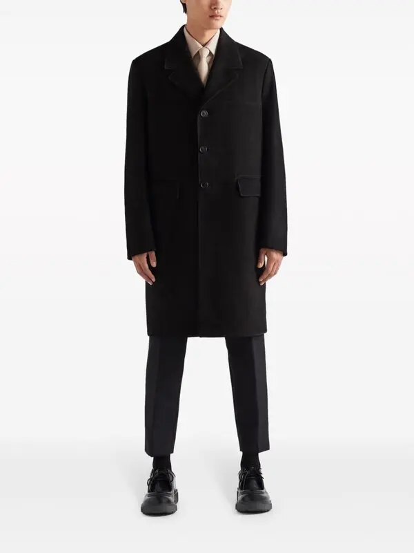 Prada Single-breasted Suede Coat - Black